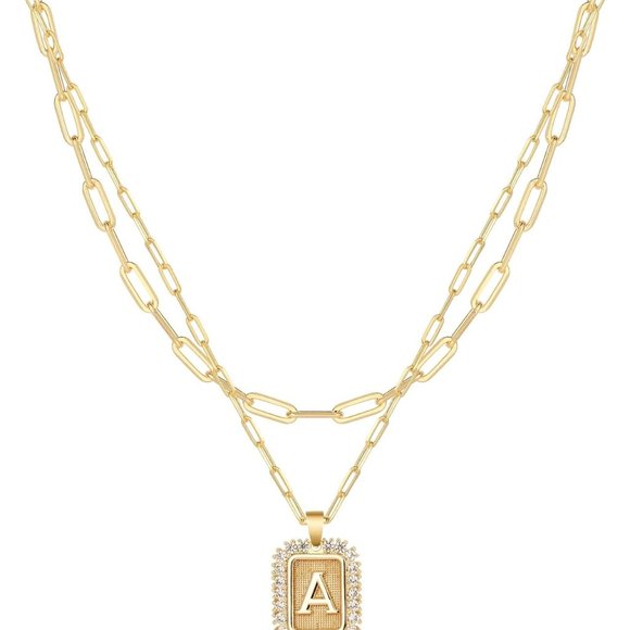 Jewelry | Gold Initial Necklace With Layered Choker And Cz Diamond ...